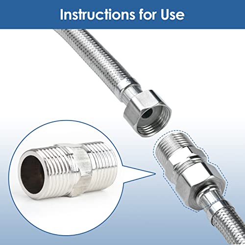 2Pcs Shower Hose Connector DN15 1/2″ Shower Head Extension Stainless ...