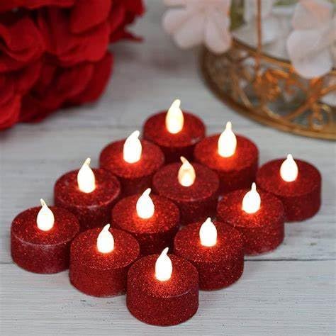 YiYFiT Red Glittering Led Tealight Candles,12-Pack Warm Yellow Battery ...