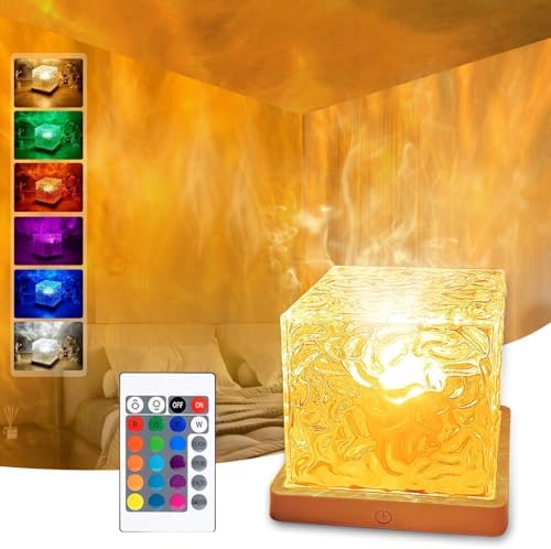 Yinhamnl Ocean Wave Cube Lamp, 16 Colors Rotating Flame Water Lamp ...