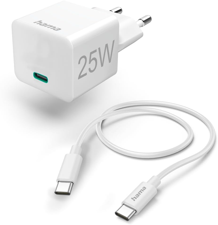 Hama Fast Charger with USB C Charging Cable, Mini Charger, PD, 25W, 1 ...