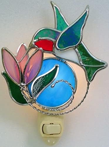 Hummingbird and Flower Stained Glass Night Light with Standard Night ...
