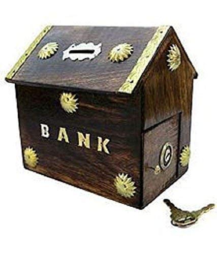 Buy Craft SHOPPEE Hut Shaped Wooden Money Box with Lock Piggy Bank Coin ...