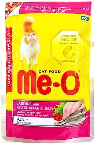 Me-O Wet Food Adult, Sardine with Red Snapper in Jelly, 80g, Pack of 12 ...