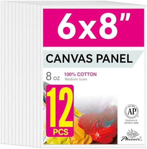 PHOENIX Small Painting Canvas Panels 6x8 Inch, 12 Value Pack - 8 Oz ...