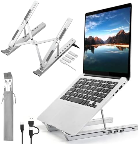 Laptop Stand with USB and Type C, Aluminum Adjustable Foldable Laptop ...