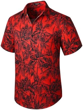 Amazon.com: Red Hawaiian Shirts for Men Tropical Aloha Shirt Short ...