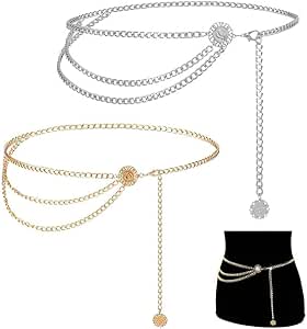 Amazon.com: 2PCS Silver/14K Gold Waist Chain Belt Plus Size, Plated Multilayer Body Belly Chain ...
