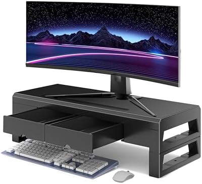 Amazon.com: XBurmo Dual Monitor Riser with Drawers,Sturdy Wood Monitor ...