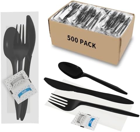 Amazon.com: 500 Plastic Cutlery Packets - Knife Fork Spoon Napkin Salt ...