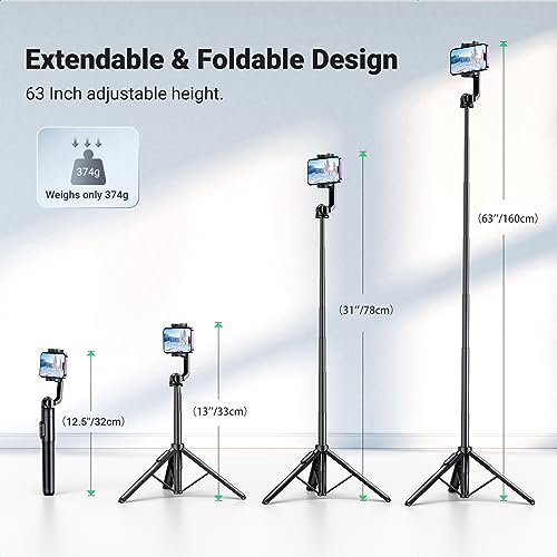UGREEN iPhone Tripod Stand Selfie Stick Bluetooth Remote 63/1.6m Tall ...