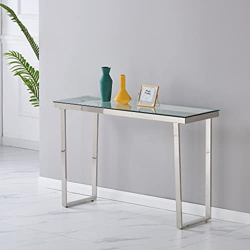 Charles Jacobs Clear Glass Console Table with Mirrored Finish Chrome ...