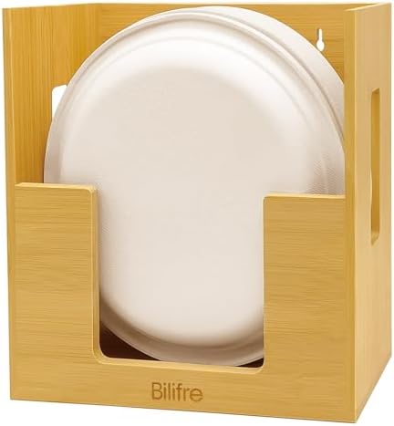 Amazon.com - Kokone Paper Plate Holder Bamboo Paper Plate Organizer for ...