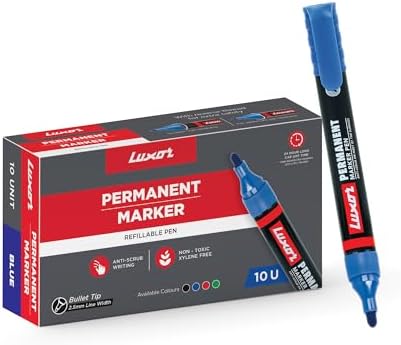Luxor Refillable Permanent Marker in Brilliant Blue, Pack of 10, Ideal ...