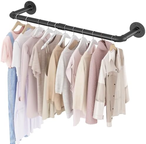 Black Industrial Clothes Rail for Wall, Heavy Duty Z Shape Wall Mounted ...