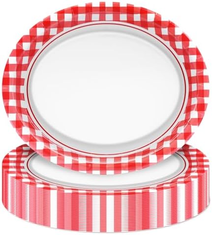 Amazon.com: PhyLence 50 Pcs Red Gingham Oval Paper Plates – 9" x 11 ...
