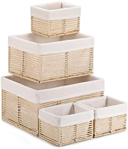 Amazon.com: Vagusicc Wicker Storage Basket, Hand-Woven Paper Rope ...
