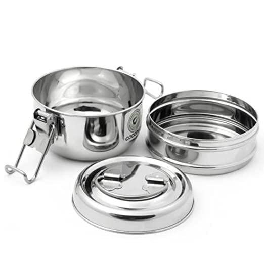 Buy Steel Food Pack Round Tiffin Box 2 Tier Lunch Box with Lid and ...