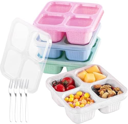 Snack Box with Compartments, 4 Pieces Snack Boxes with 4 Compartments ...