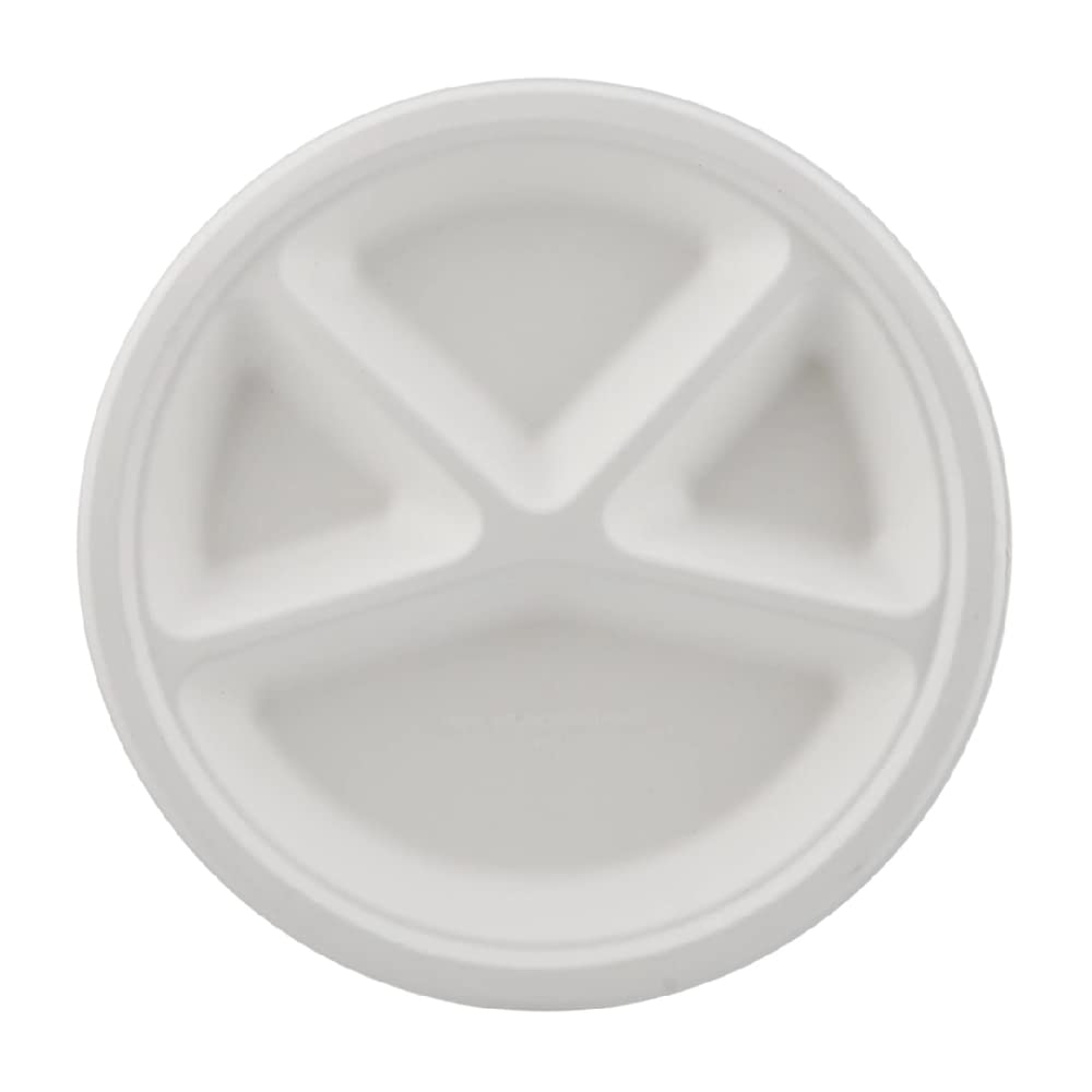 25 Pieces Biodegradable 12 Inch Round 4 Compartment Plates - Natural ...