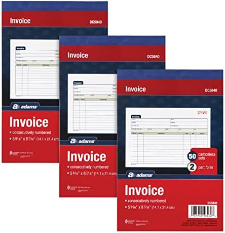 Adams Invoice Book 3 Pack, 2 Part Carbonless Invoices, Horizontal Sales ...
