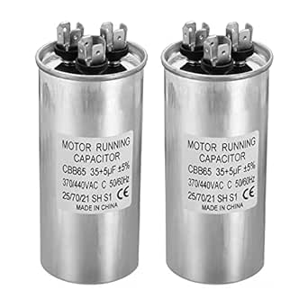PATIKIL 35+5uF ±5% 35/5MDF 370/440V AC Fan Start Capacitor,2Pcs CBB65 Circular Dual Run ...