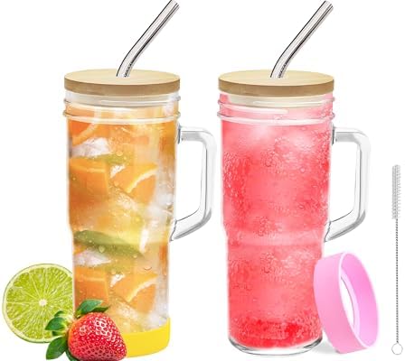 Amazon.com | Luxgola 24oz Glasses Tumbler with Bamboo Lid,2 Pack Wide ...