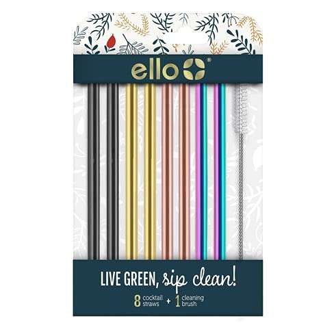 Snapklik.com : Ello 8-Pack Stainless Steel Reusable Cocktail Straws