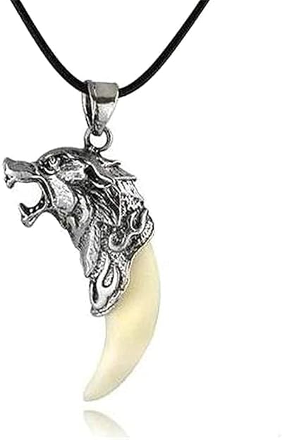 Mens Wolf Animal Pendant Necklace Retro Wolf Dog Head Tooth Fang Spear ...
