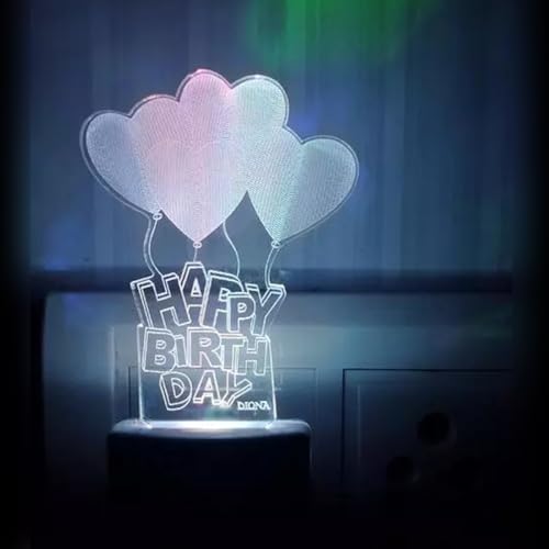 Buy DIONA Plastic Night Lamp Happy Birthday Led 3D Illusion Multi Color ...