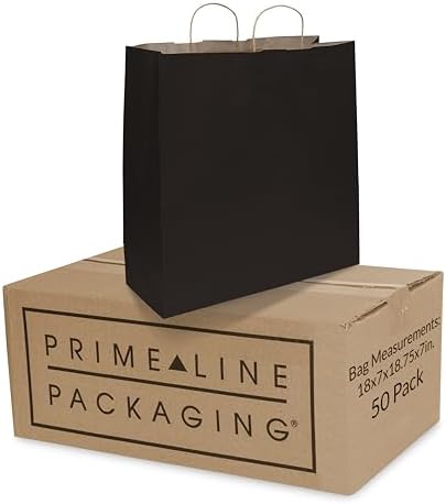 Amazon.com: Prime Line Packaging Paper Gift Bags, Black Shopping Bags ...