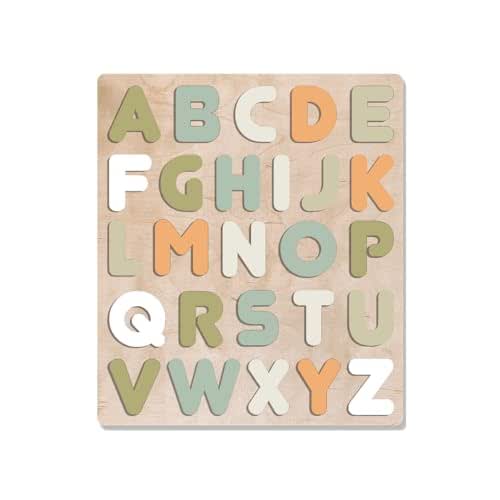 Amazon.com: Wooden Alphabet Puzzle for Kids, ABC Letters Learning Toy ...