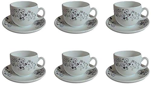 LaOpala Cottage Opalware Puzzle Tea Cup and Saucer, Black -Set of 6 ...