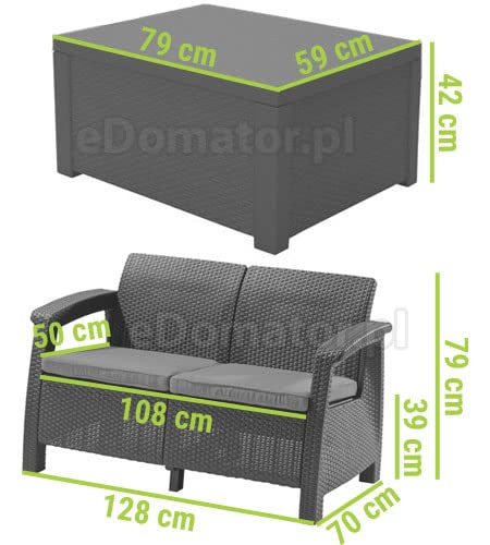 Buy Keter Corfu Box 4 Seater garden Furniture Set Graphite with Grey ...