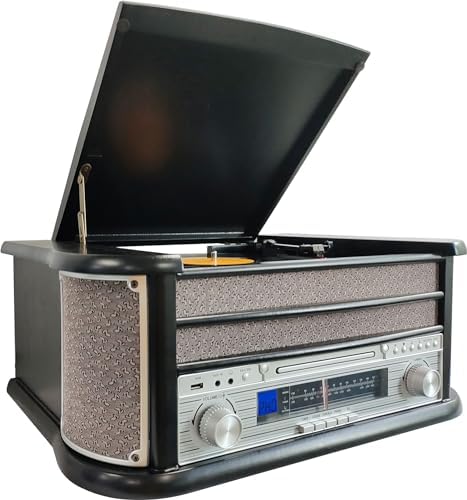 Denver 8-in-1 CD Cassette Player Retro Wooden Record Player HiFi System ...