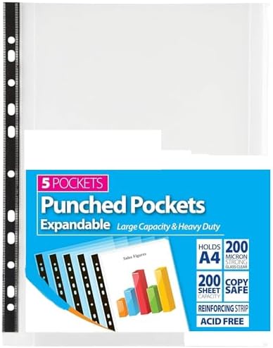 50 Pack of A4 Large Extra Capacity Strong Plastic Poly Punch Pockets ...