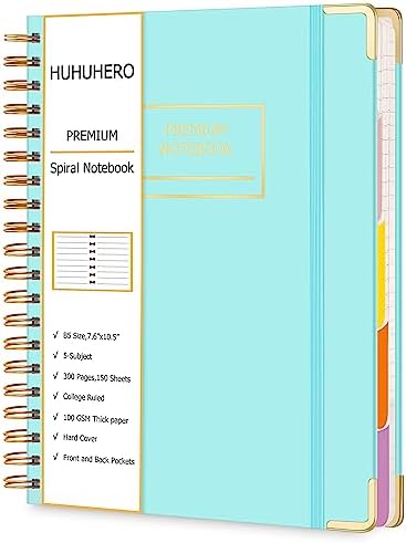Amazon.com : Huhuhero Lined Spiral Notebook, 5 Subject Notebook with ...
