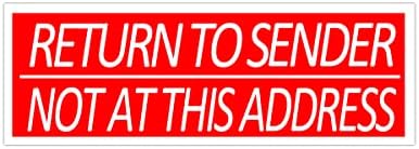 Amazon.com: Return to Sender Not at This Address Stickers,3X1 Inch ...