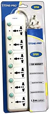 STONE-PRO 6 Socket 1.8m 10A 250V~ 2500W MAX, Adaptable to All Countries ...