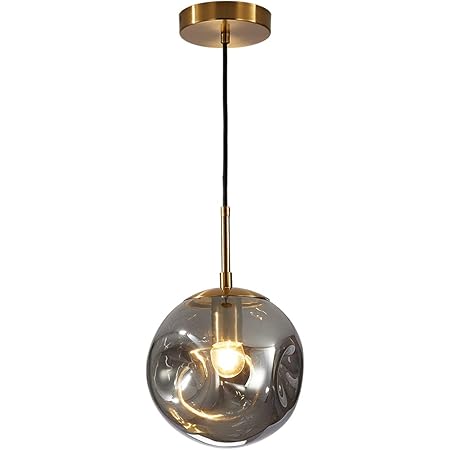 NIUYAO Amber Glass Globe Pendant Light in Aged Brass Vintage Single ...