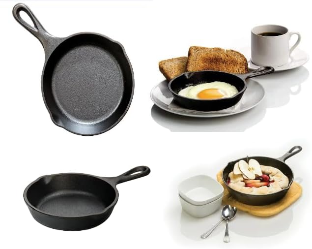 The Vintage Gourmet® Mini Cast Iron Skillet, 5" Small Frying Pans with ...