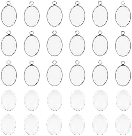 UNICRAFTALE 20 Sets Oval Cabochon Pendant 304 Stainless Steel Blank ...
