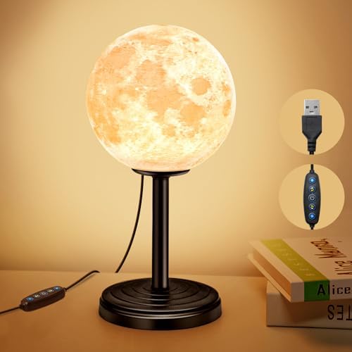 Moon Lamp , 3-Color Temperature Lamp,Bedroom Bedside Night Lights ...