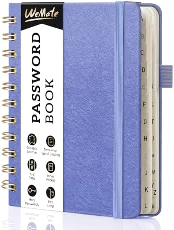 WEMATE Spiral Password Book with Alphabetical Tabs, Small Password ...