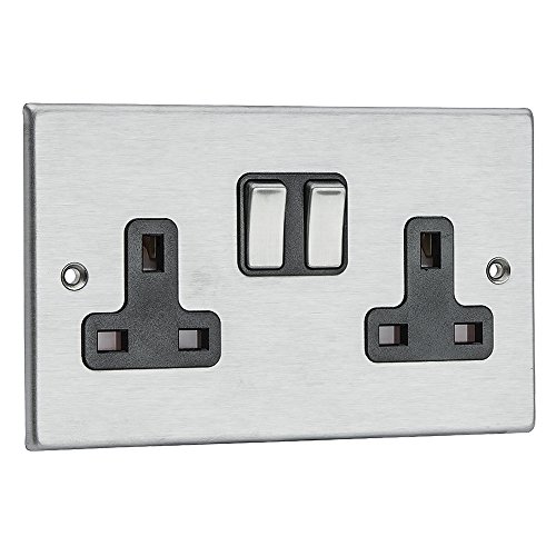Hamilton Hartland Slimline 2 Gang 13A Switched Socket – Satin Stainless ...