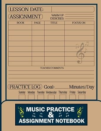 Music Practice & Assignment Notebook: Music Lesson Assignment Book ...