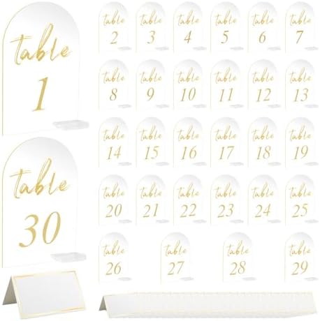Amazon.com: 30 Sets Arch Wedding Table Numbers with Stands Gold Printed ...