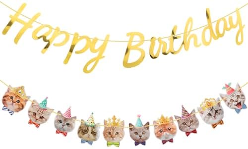 Amazon.com: Uniwish Cat Faces Banner Garland Cat Birthday Decorations ...
