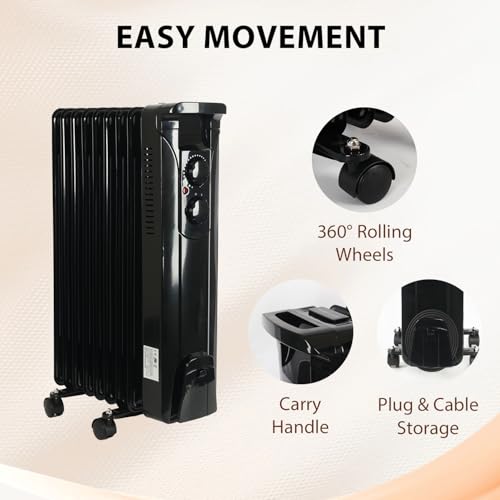 Oil Filled Radiator 9 Fin Portable Electric Heater 2000W with ...