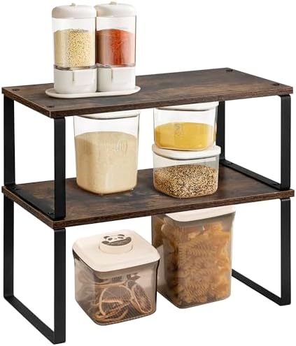 Amazon.com: ASTOTSELL Wood Cupboard Shelf Organiser, Pack of 2 ...