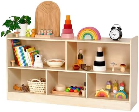 Amazon.com: Leeshyah Wooden Toy Shelf for Kids, Montessori Book & Toy ...